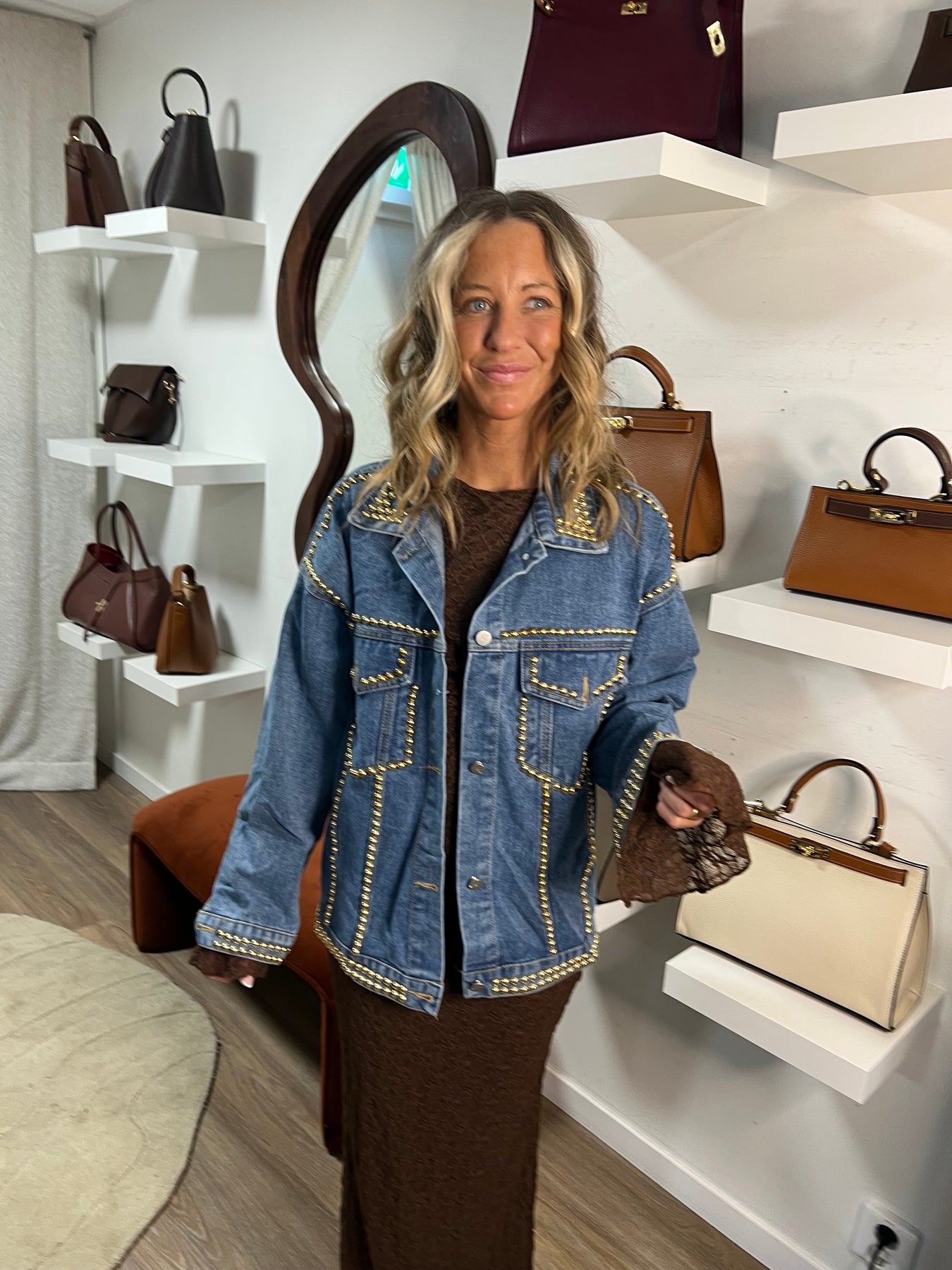 Denim jacket gold studs – Two Angels