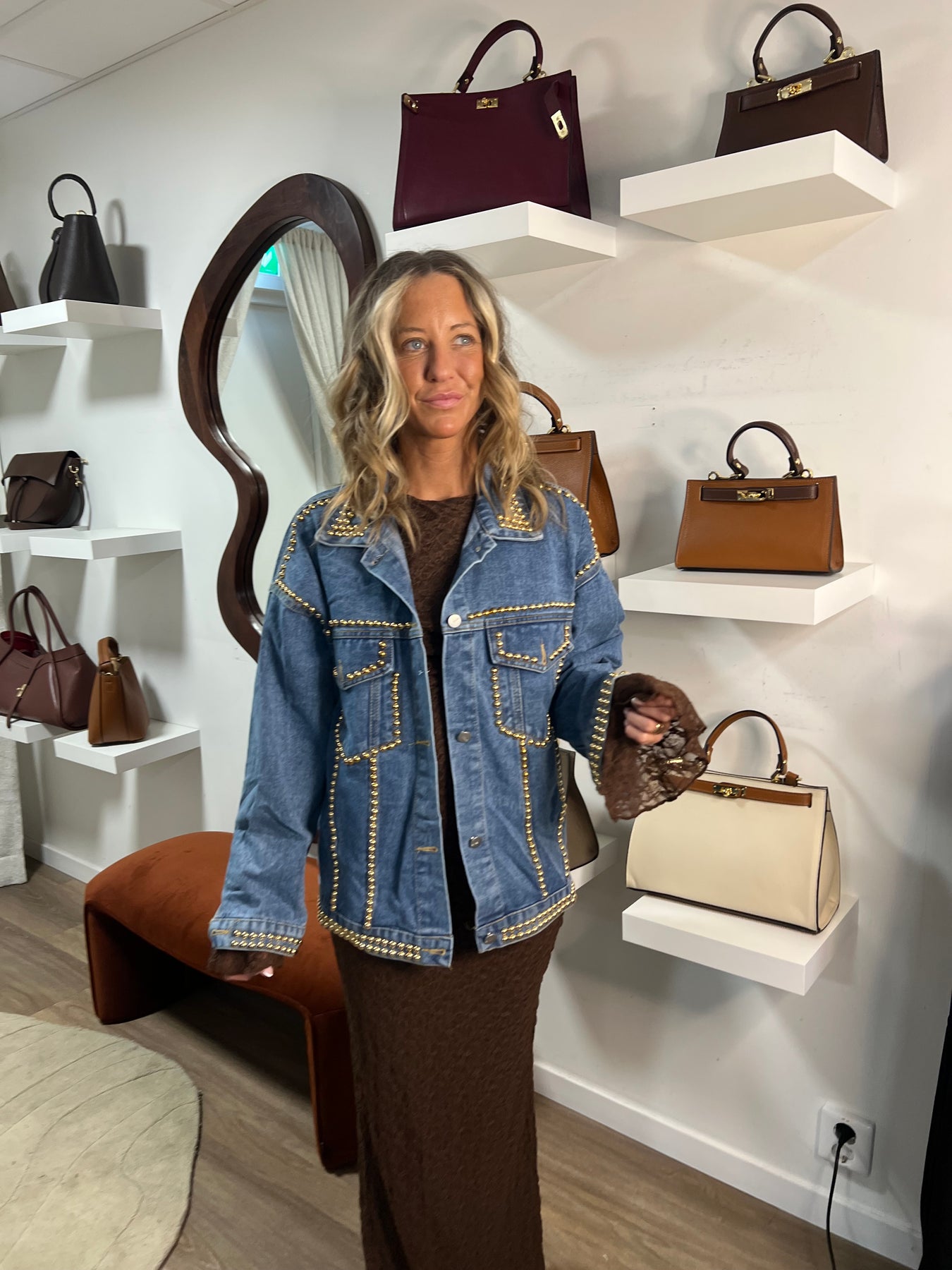 Denim jacket gold studs – Two Angels